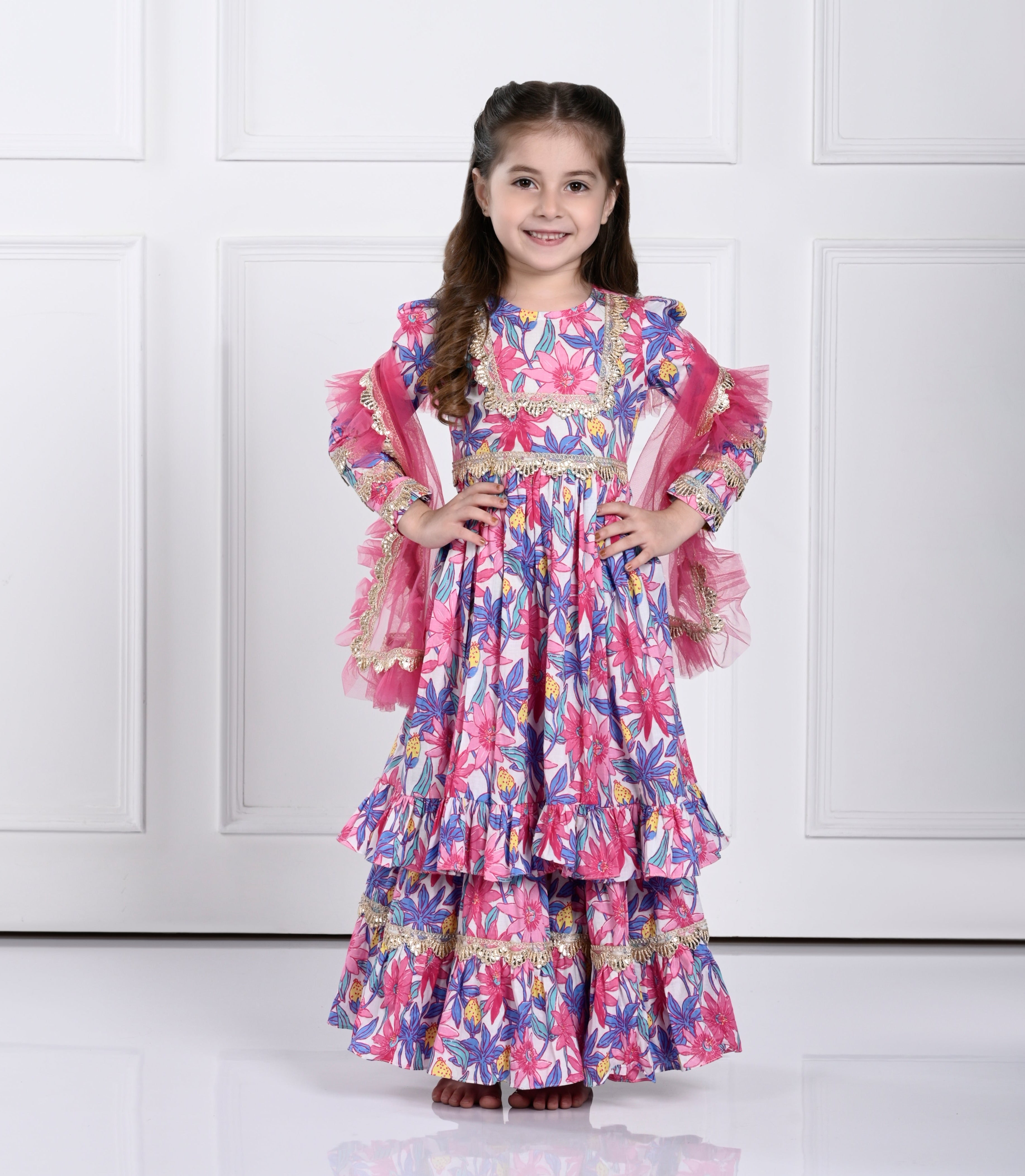 Aairah Suit Set- A Pink N Purple Floral Suit for Girls